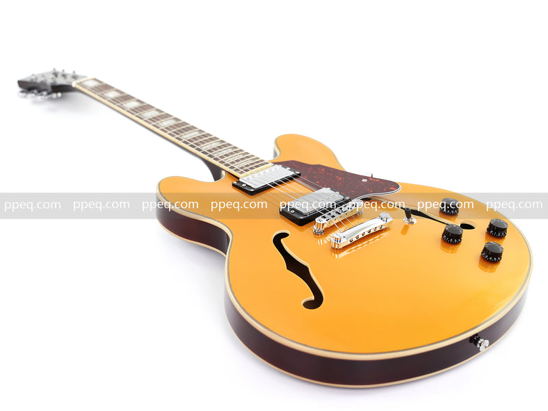 ES-Style Semi-Hollow Body Electric Guitar with Gold Gloss Metallic Fin ...