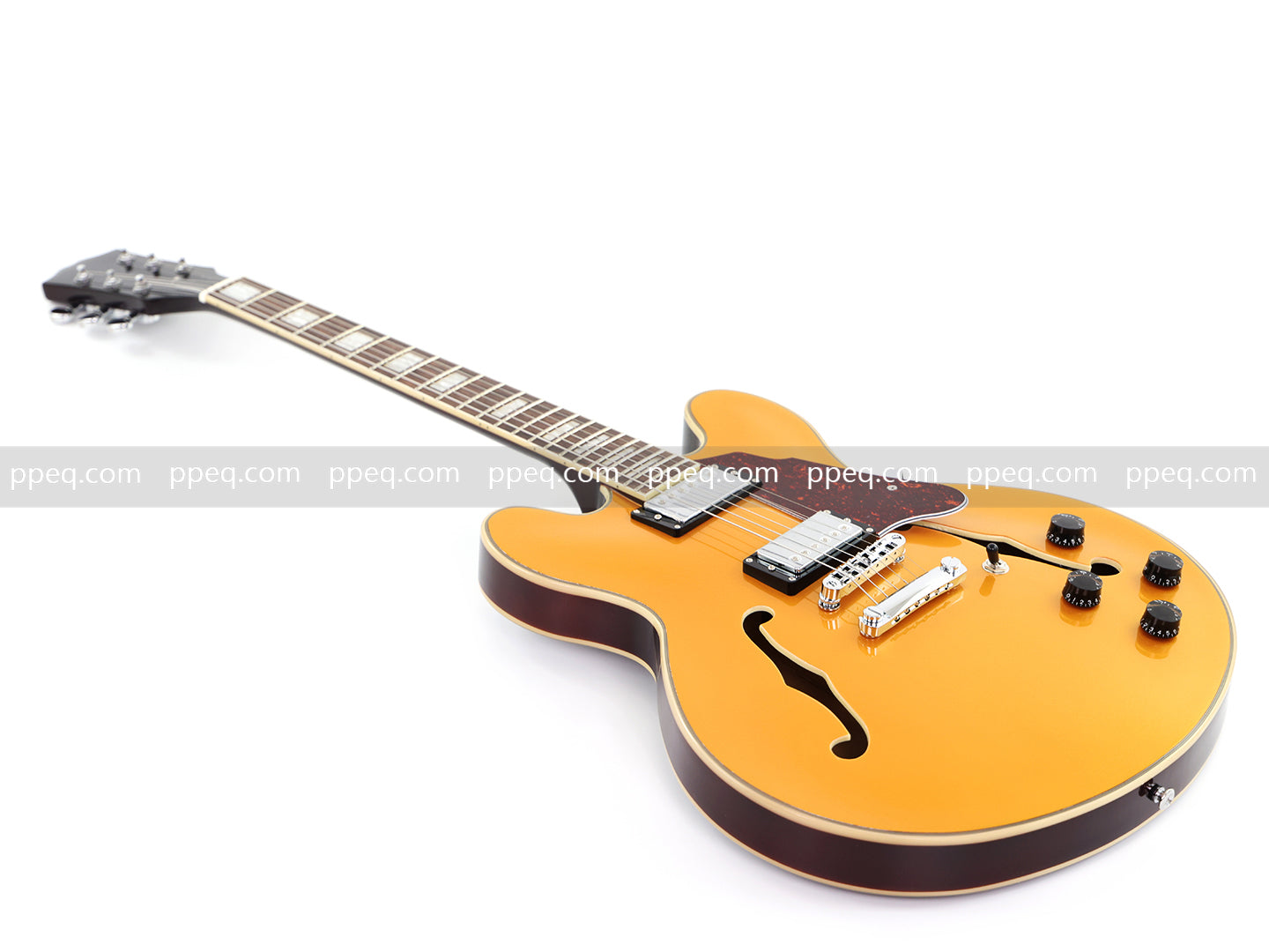 ES-Style Semi-Hollow Body Electric Guitar with Gold Gloss Metallic Fin ...